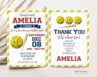 Softball Birthday Invitation Sports Invitation Printable - Etsy
