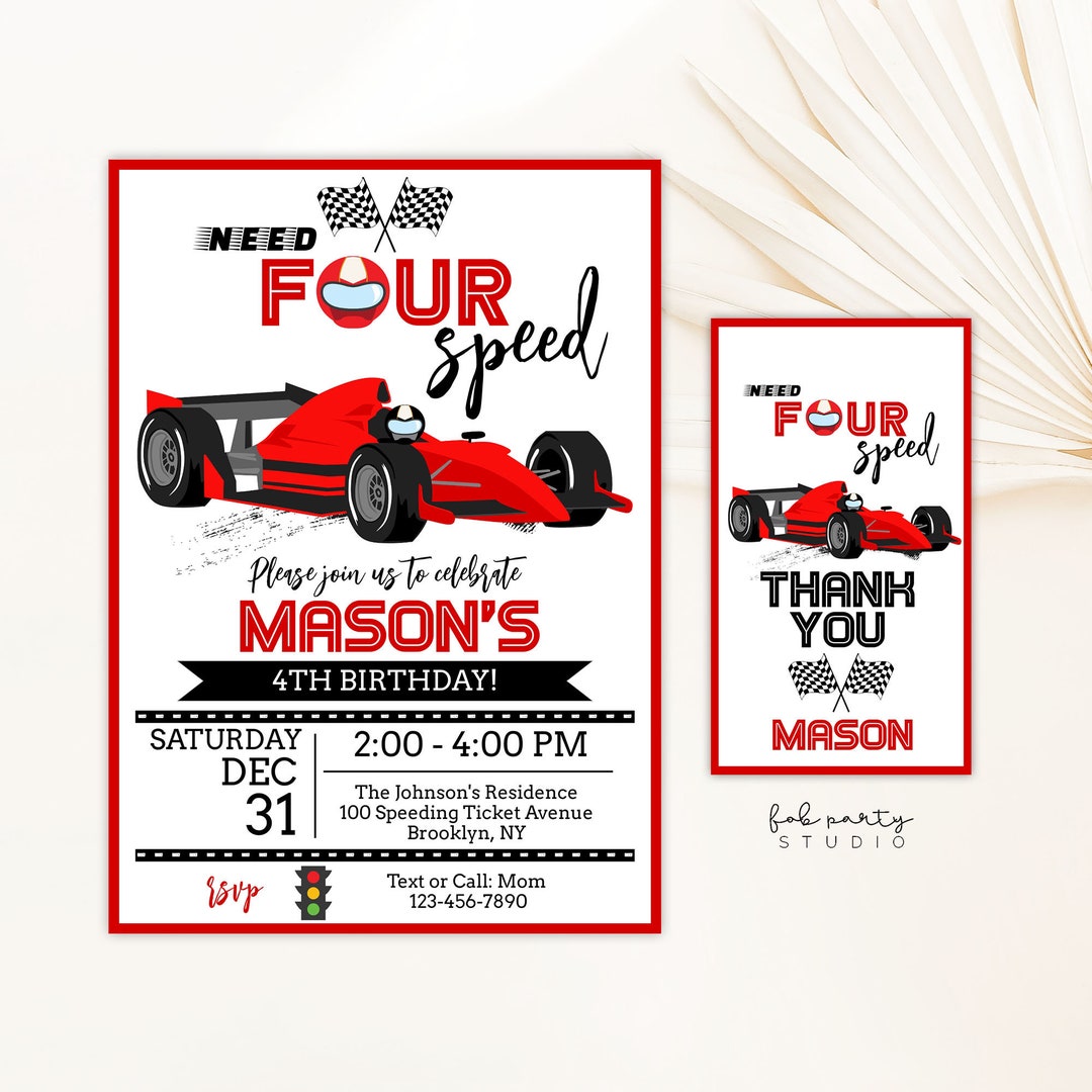 Red Race Car Need Four Speed Birthday Party Invitation Favor - Etsy