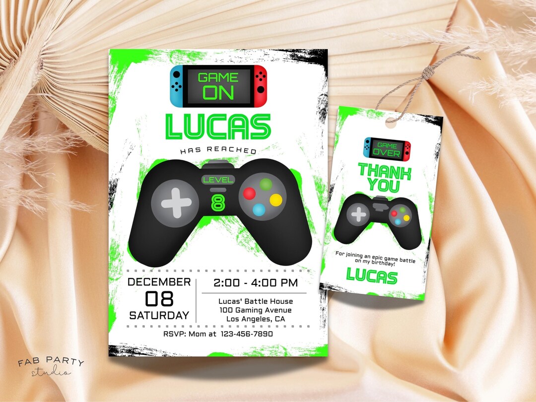 Gamer Birthday Party Invitation & Favor Tag | Video Game Digital Invite ...