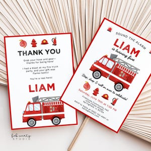 Firetruck Birthday Invitation + Thank You Card | Fireman Firefighter ...