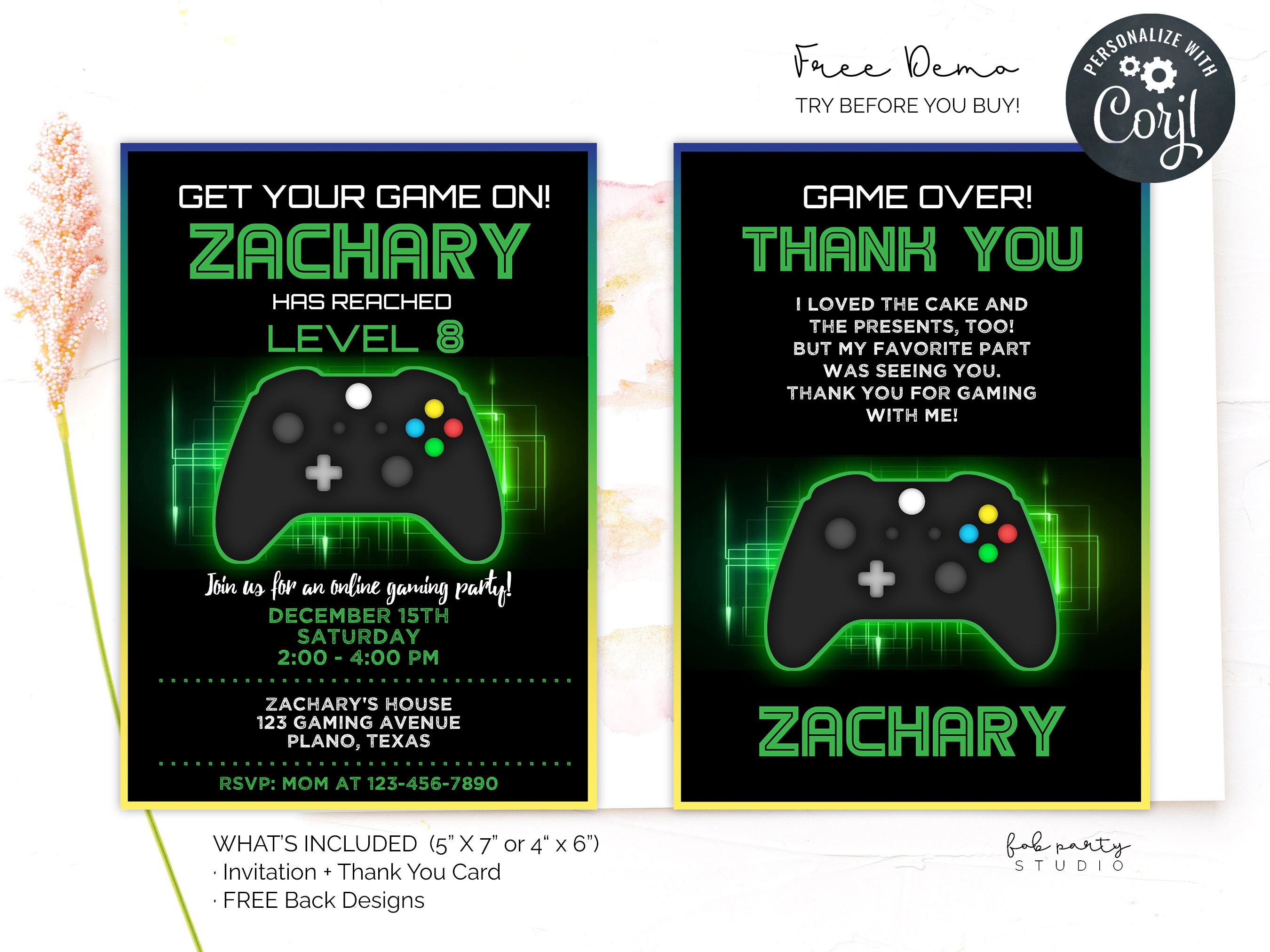 Gamer Birthday Party Invitation Thank You Card Digital - Etsy UK