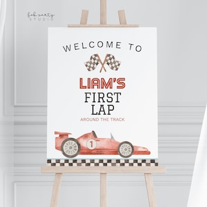 Red Race Car First Lap Around the Track Birthday Party Welcome Sign ...