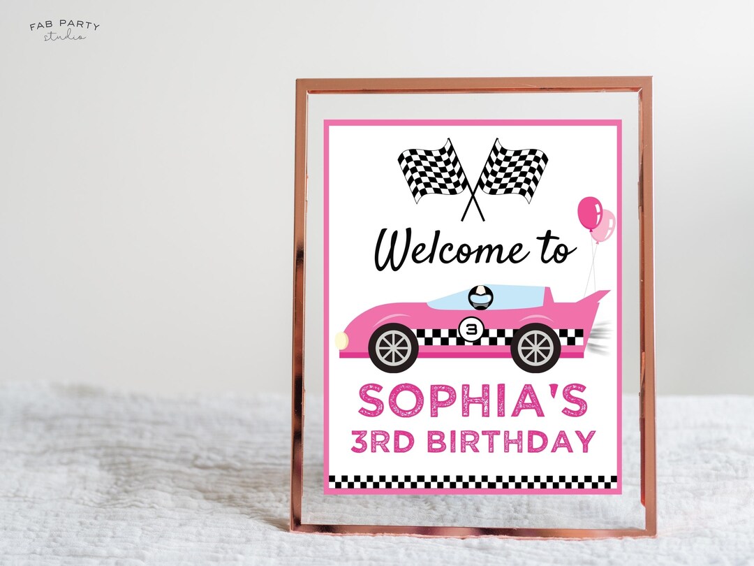 Pink Race Car Party Welcome Sign | Girls Racing Theme Birthday ...