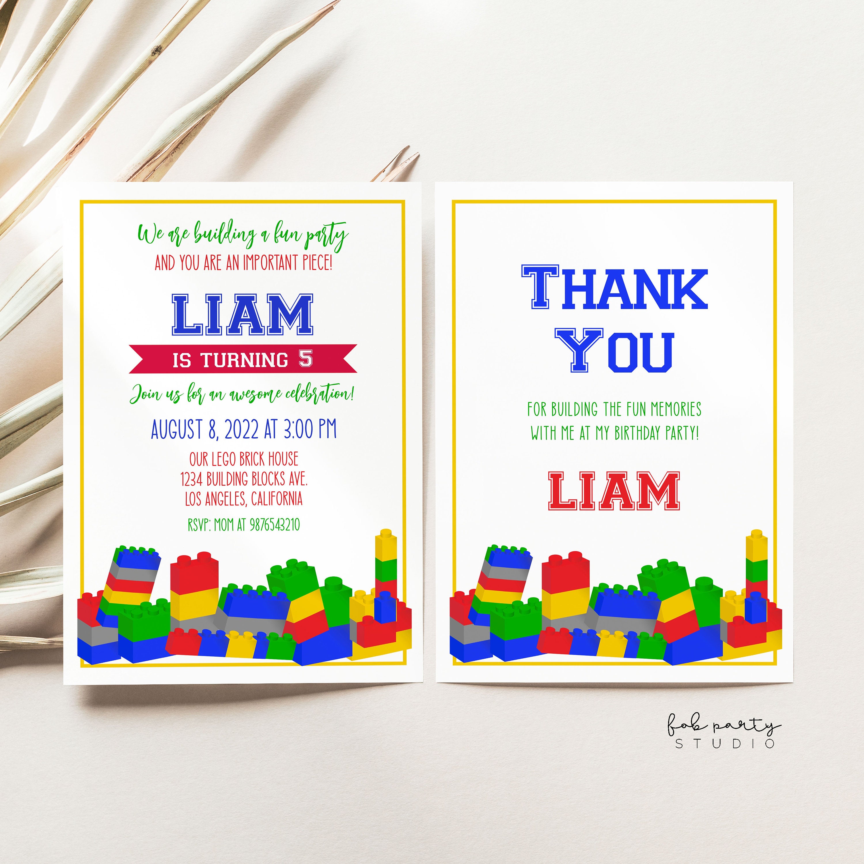 Building Blocks Birthday Party Invitation Thank You Card - Etsy