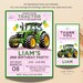 Green Tractor Birthday Invitation & Favor Tag | Rustic Farm Theme ...