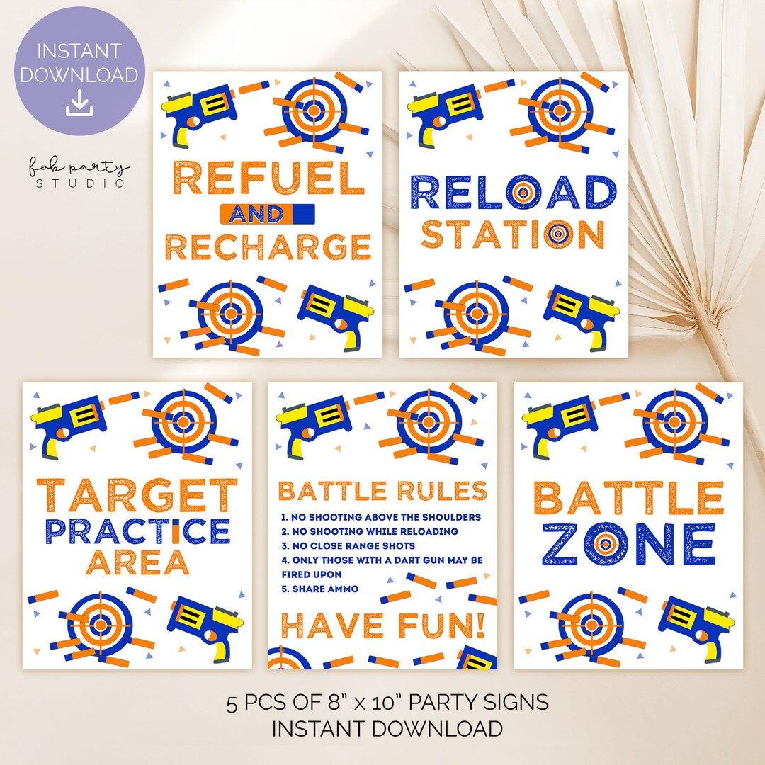 Dart Gun Birthday Party Signs 8x10 Dart Wars Toy Gun Blaster Battle ...