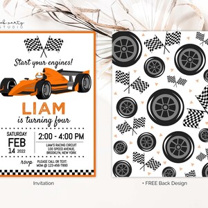 Race Car Birthday Party Invitation Favor Tag Digital Template, Orange ...