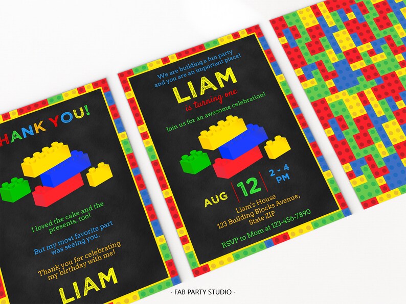 Building Blocks Birthday Party Invitation Colorful Bricks - Etsy