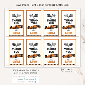 Race Car Birthday Party Invitation + Favor Tag Digital Template ...