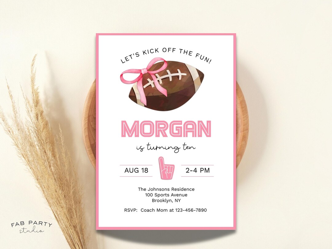 Football Birthday Invitation | Girl Sports Theme Party Printable ...