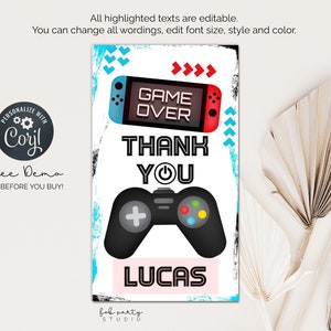 Gamer Birthday Party Favor Tag Digital Template | Editable Video Game ...