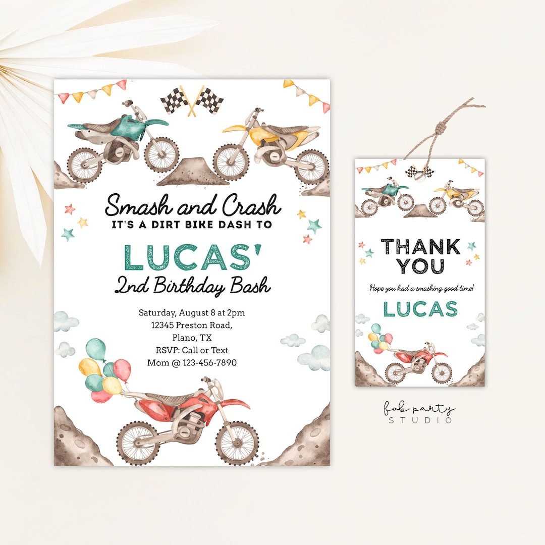 Dirt Bike Birthday Party Invitation Favor Tag Editable Boys Off-road ...