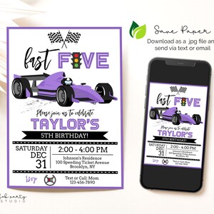 Race Car Fast Five Birthday Party Invitation Favor Tag Digital Template ...