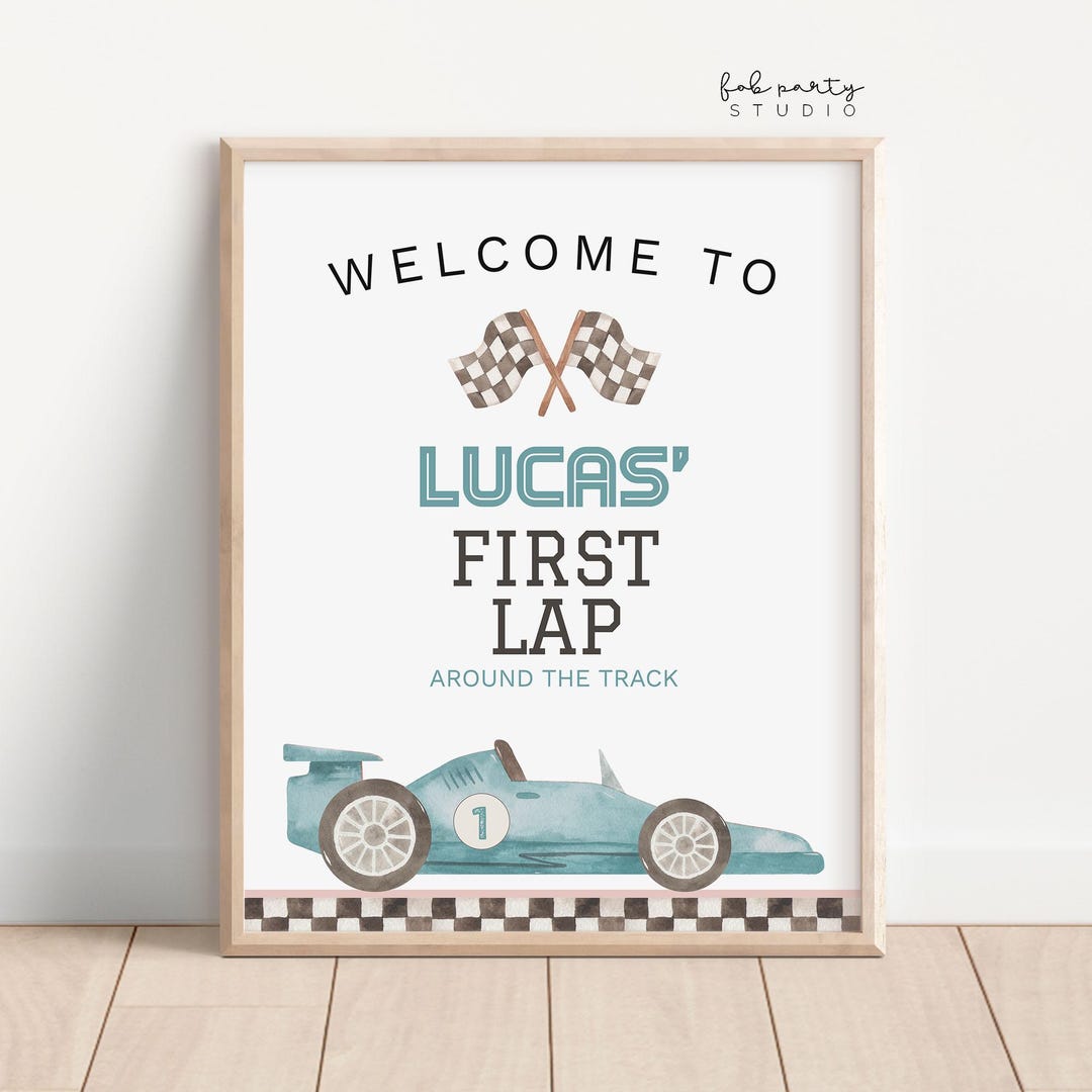 Green Race Car First Lap Around the Track Birthday Party Welcome Sign ...