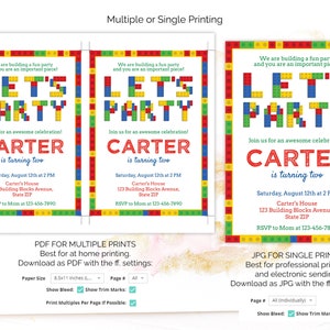 Building Blocks Birthday Party Invitation Thank You Card Digital ...