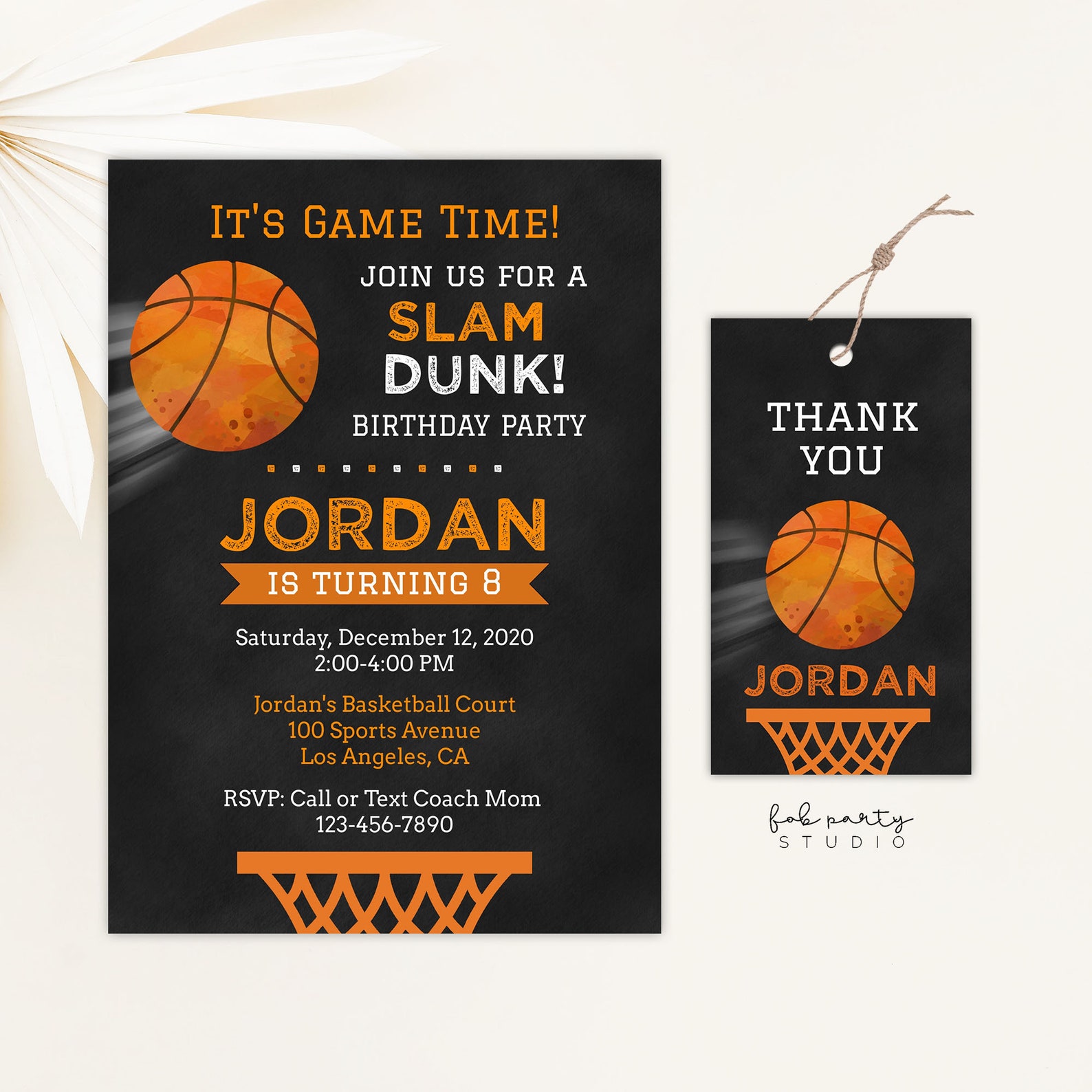 Basketball Sports Party Invite Favor Tag, Black Basketball Hoops ...
