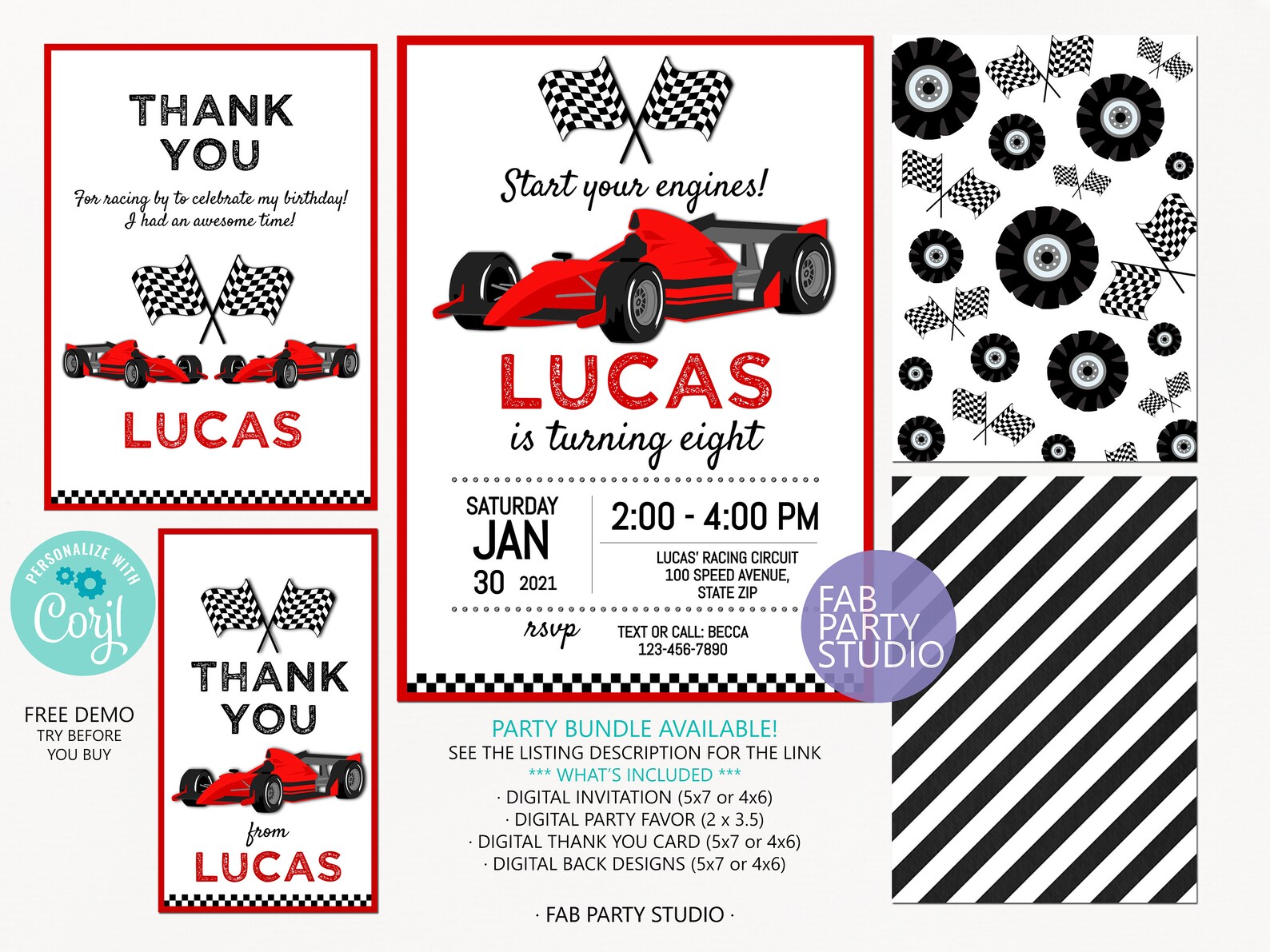 Race Car Minimalist Birthday Party Invitation Speed Racing - Etsy