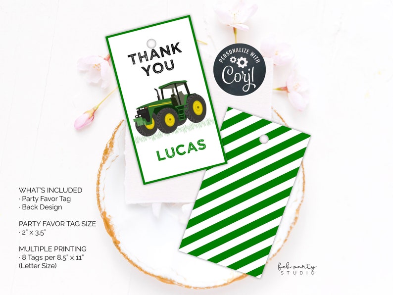 Tractor Birthday Party Favor Tag Template Green Tractor Loot - Etsy