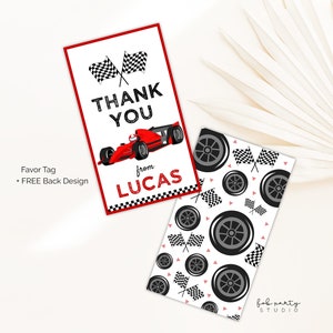 Red Race Car Birthday Party Invitation + Favor Tag Digital Template ...