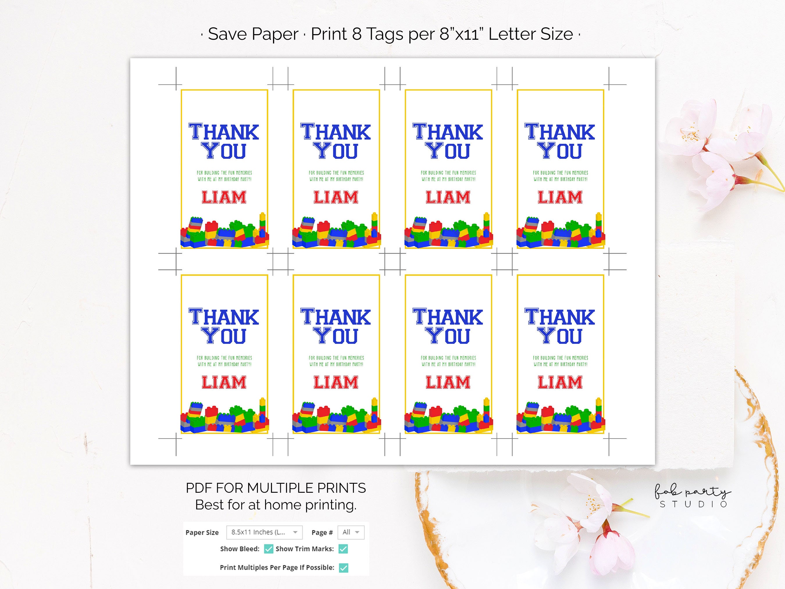 Building Blocks Birthday Party Favor Tag Template Brick Toys - Etsy