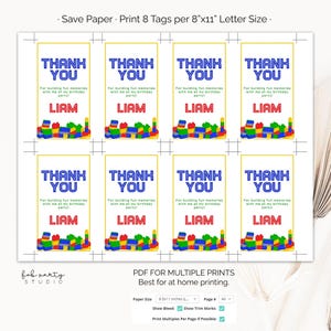 Building Blocks Birthday Party Favor Tag Template | Brick Toys Loot Bag ...