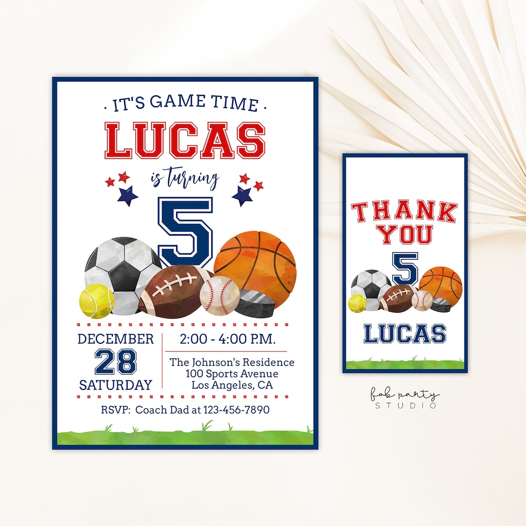All Star Sports Birthday Party Invitation Favor Tag Digital - Etsy