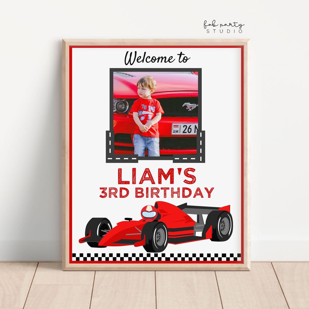 Red Race Car Welcome Sign | Boys Racing Birthday Editable Template ...