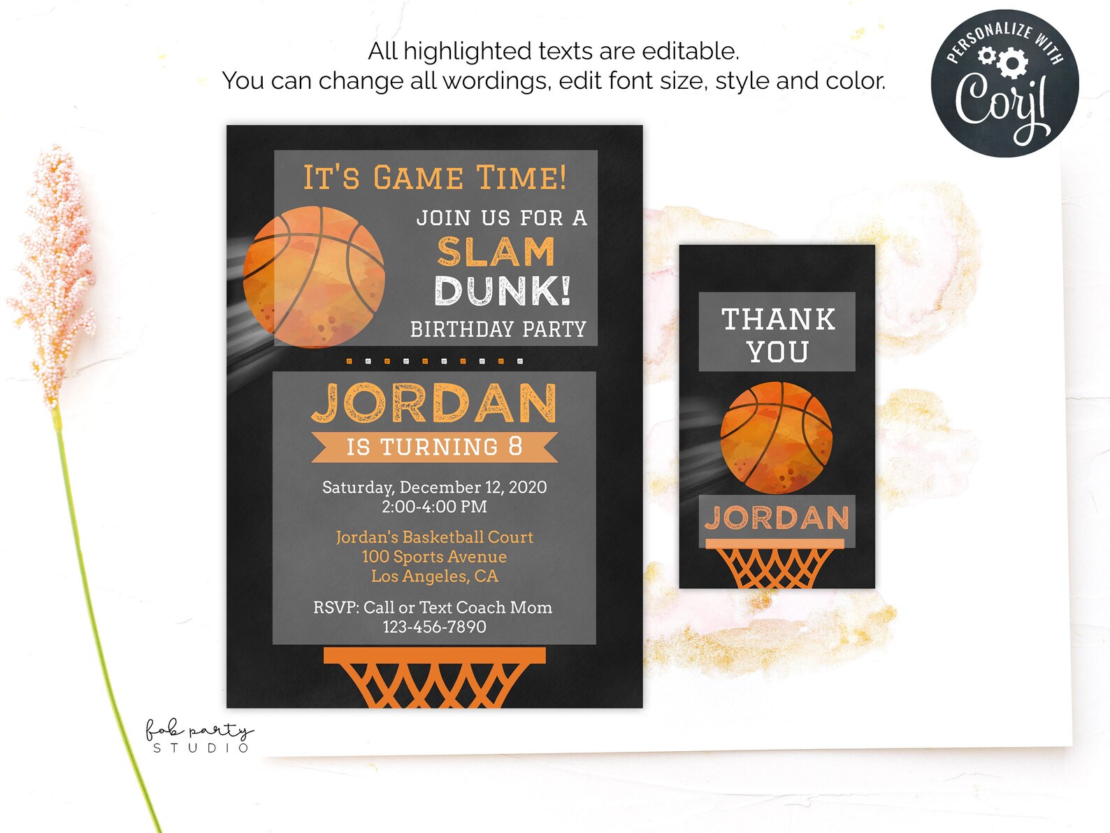 Basketball Sports Party Invite Favor Tag, Black Basketball Hoops ...