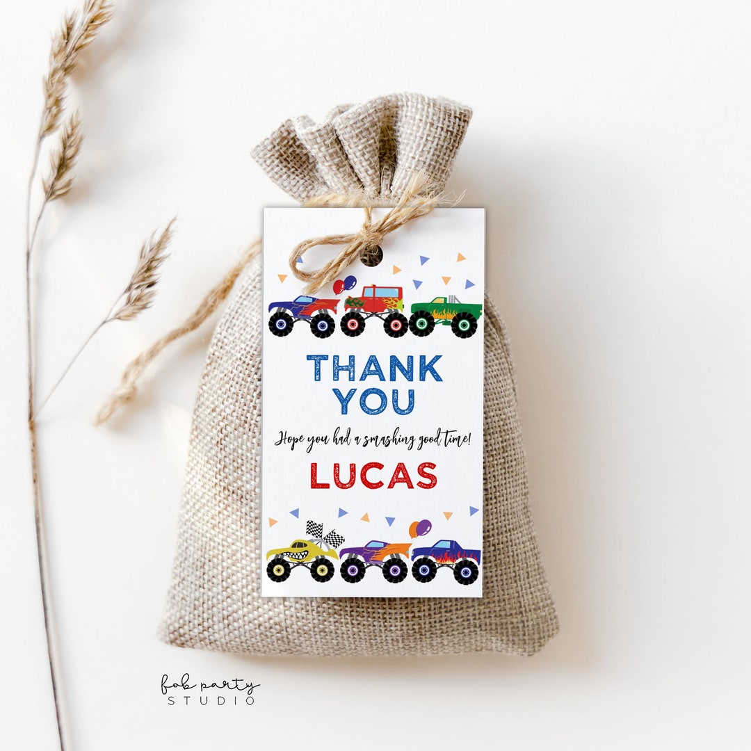 Monster Trucks Birthday Party Favor Tag Digital Template Toy Trucks ...