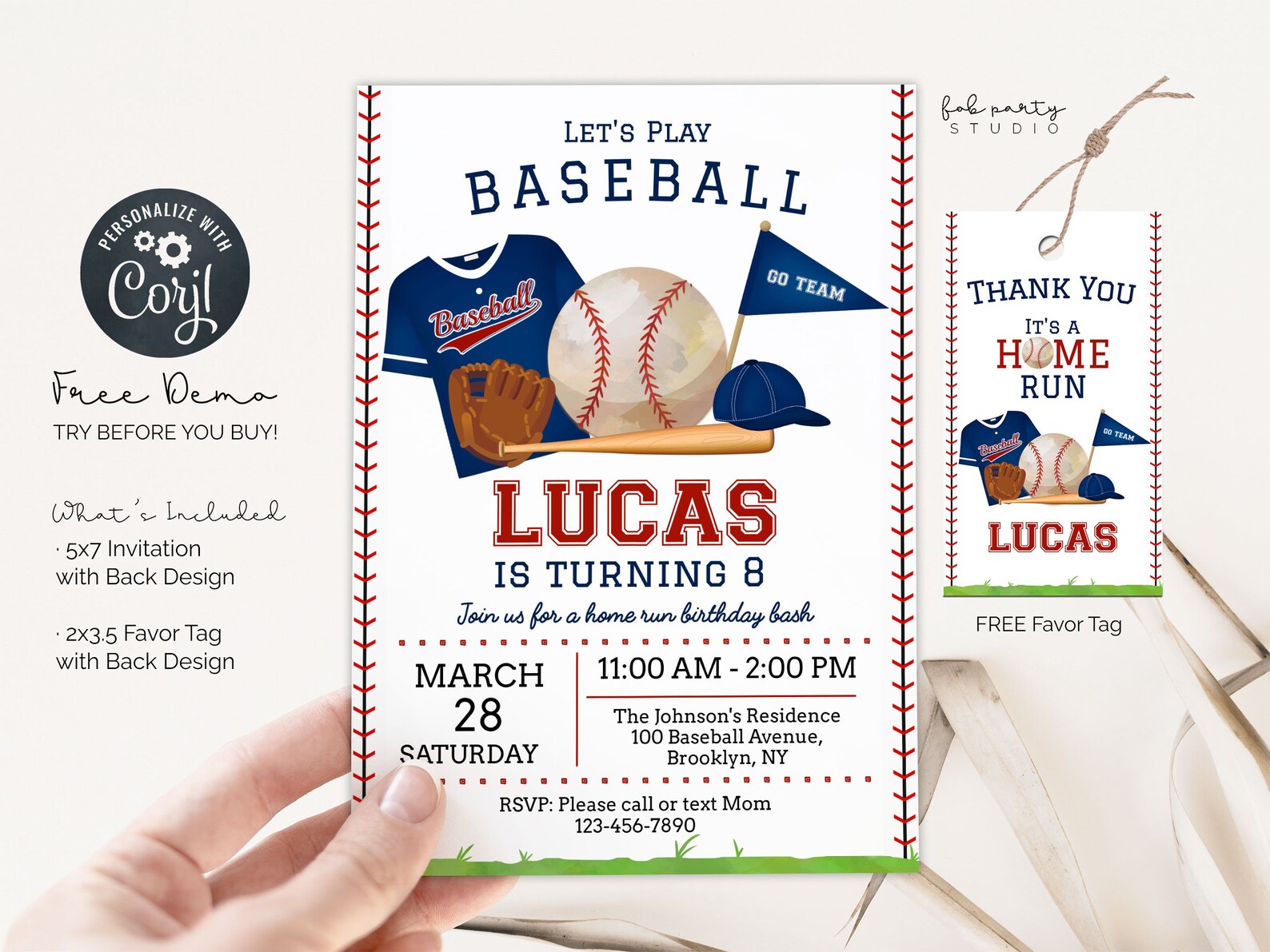 Baseball Birthday Party Invitation Favor Tag Digital - Etsy