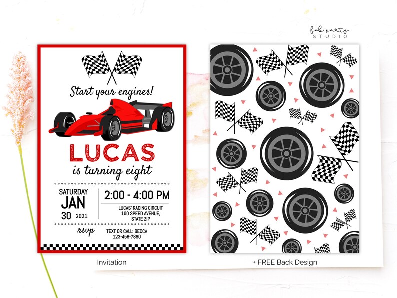 Red Race Car Birthday Party Invitation Favor Tag Digital - Etsy