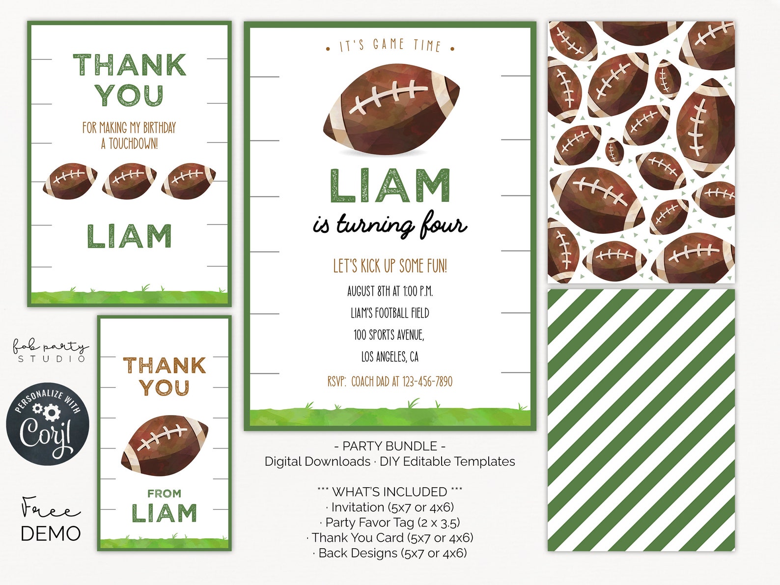 Football Game Birthday Party Invitation Thank You Card - Etsy