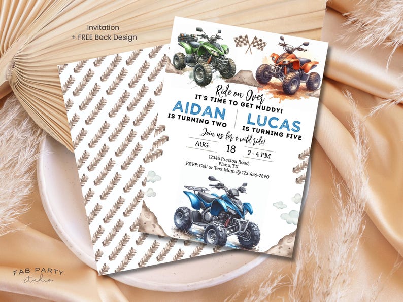 ATV Quad Bike Joint Birthday Invitation + Favor Tag | off Road ...