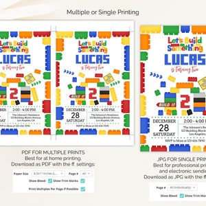 Building Blocks Birthday Party Invitation Thank You Card Editable ...