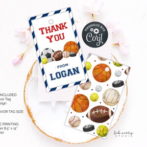 All Star Sports Birthday Party Favor Tag Digital Template | Ball Game ...