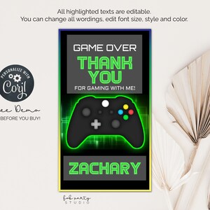 Gamer Birthday Party Favor Tag Template Online Gaming Loot Bag Editable ...