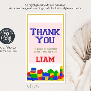 Building Blocks Birthday Party Favor Tag Template | Brick Toys Loot Bag ...