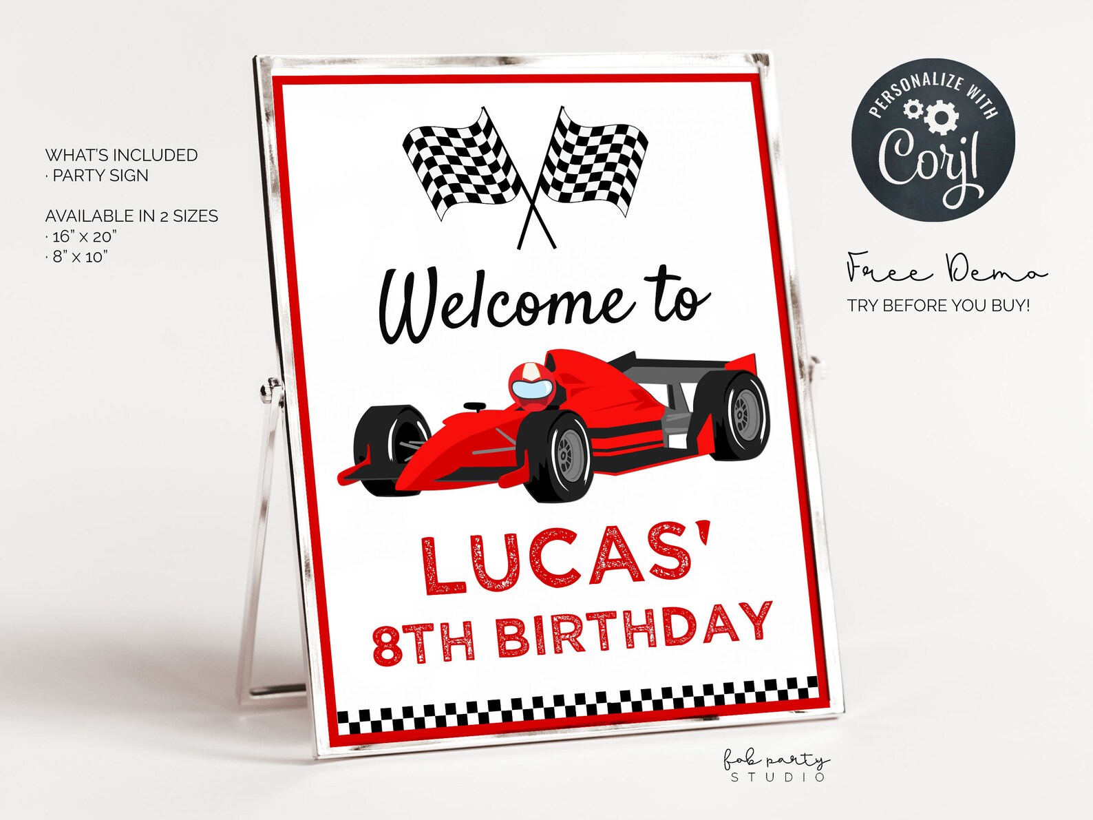 Red Race Car Birthday Party Welcome Sign Template 16x20 or 8x10, Kids ...