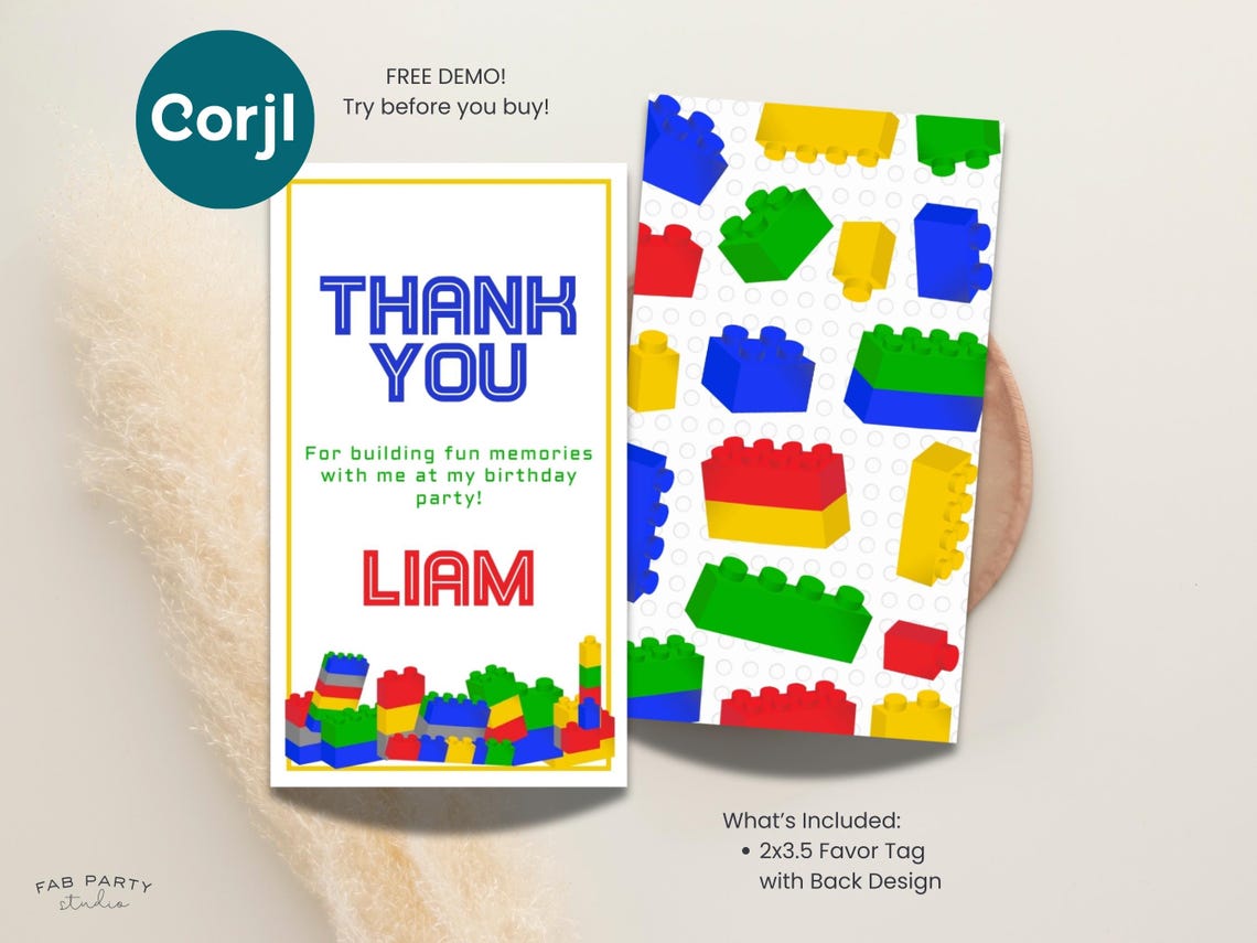 Building Blocks Birthday Favor Tag | Toy Bricks Party Printable ...