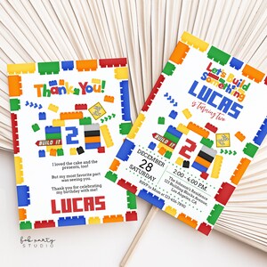 Building Blocks Birthday Party Invitation Thank You Card Editable ...