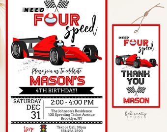 Need Four Speed Birthday Invitation, 4th Birthday Party Invitation ...