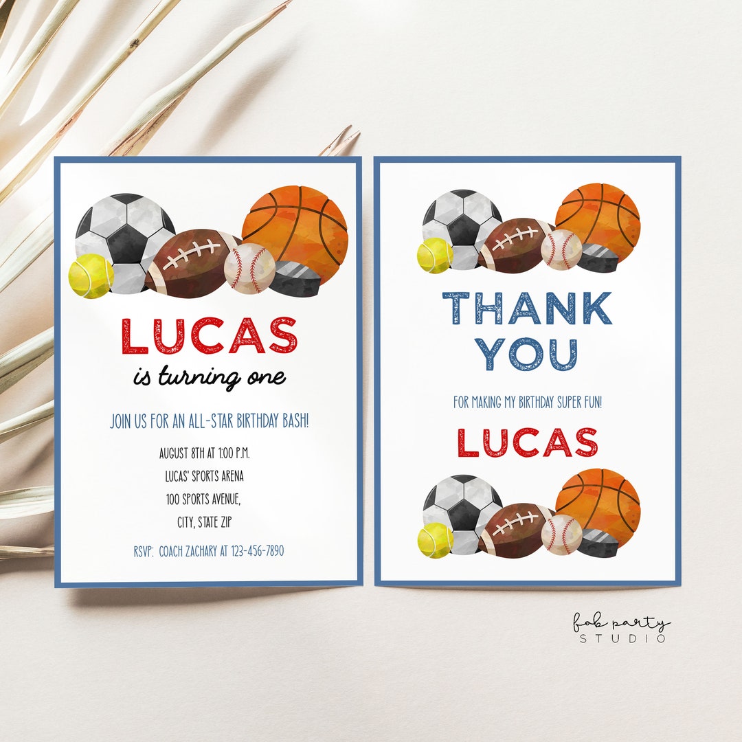 Sports Birthday Party Invitation Thank You Card Digital - Etsy