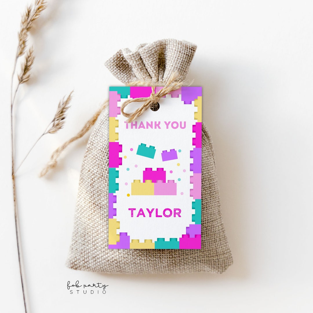 Pastel Building Blocks Favor Tag Digital Template Toy Bricks Birthday ...