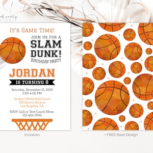 Basketball Birthday Party Invitation & Favor Tag Template, Custom ...