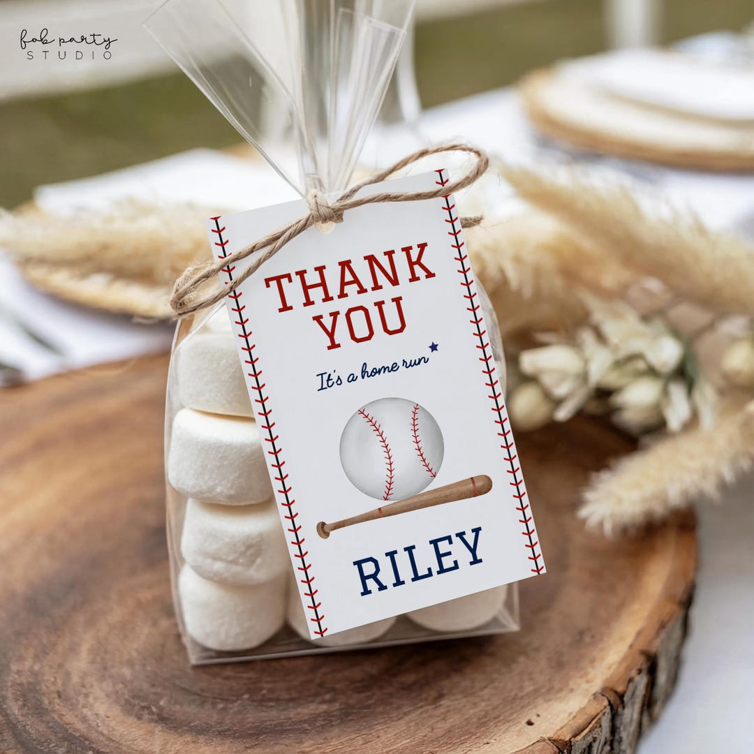 Minimalist Baseball Birthday Party Favor Tag | Editable Sports Game ...