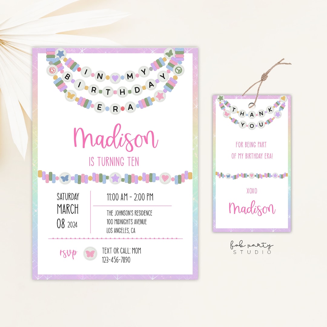 Editable Friendship Bracelet Party Invitation & Favor Tag Girls ...