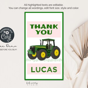 Tractor Birthday Party Favor Tag Template, Green Tractor Loot Gift Bag ...