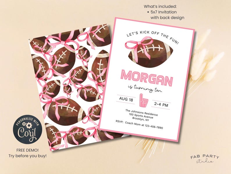 Football Birthday Invitation | Girl Sports Theme Party Printable ...