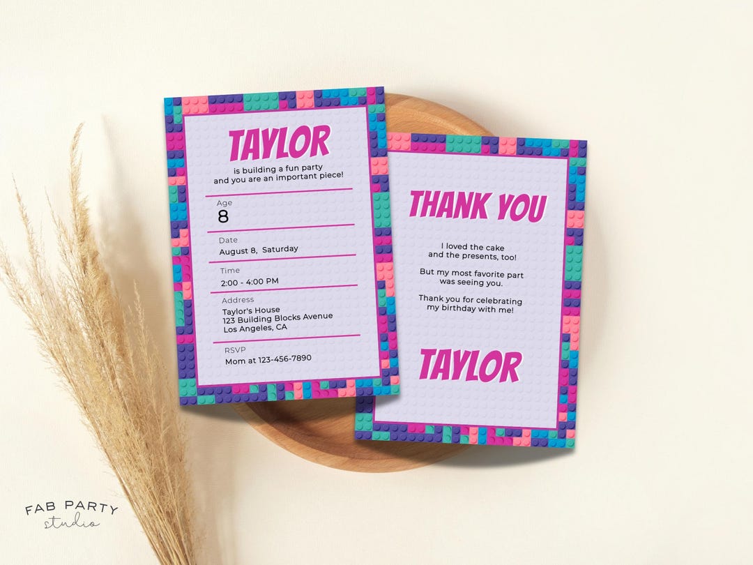 Building Blocks Birthday Invitation & Thank You Card | Toy Bricks Theme ...