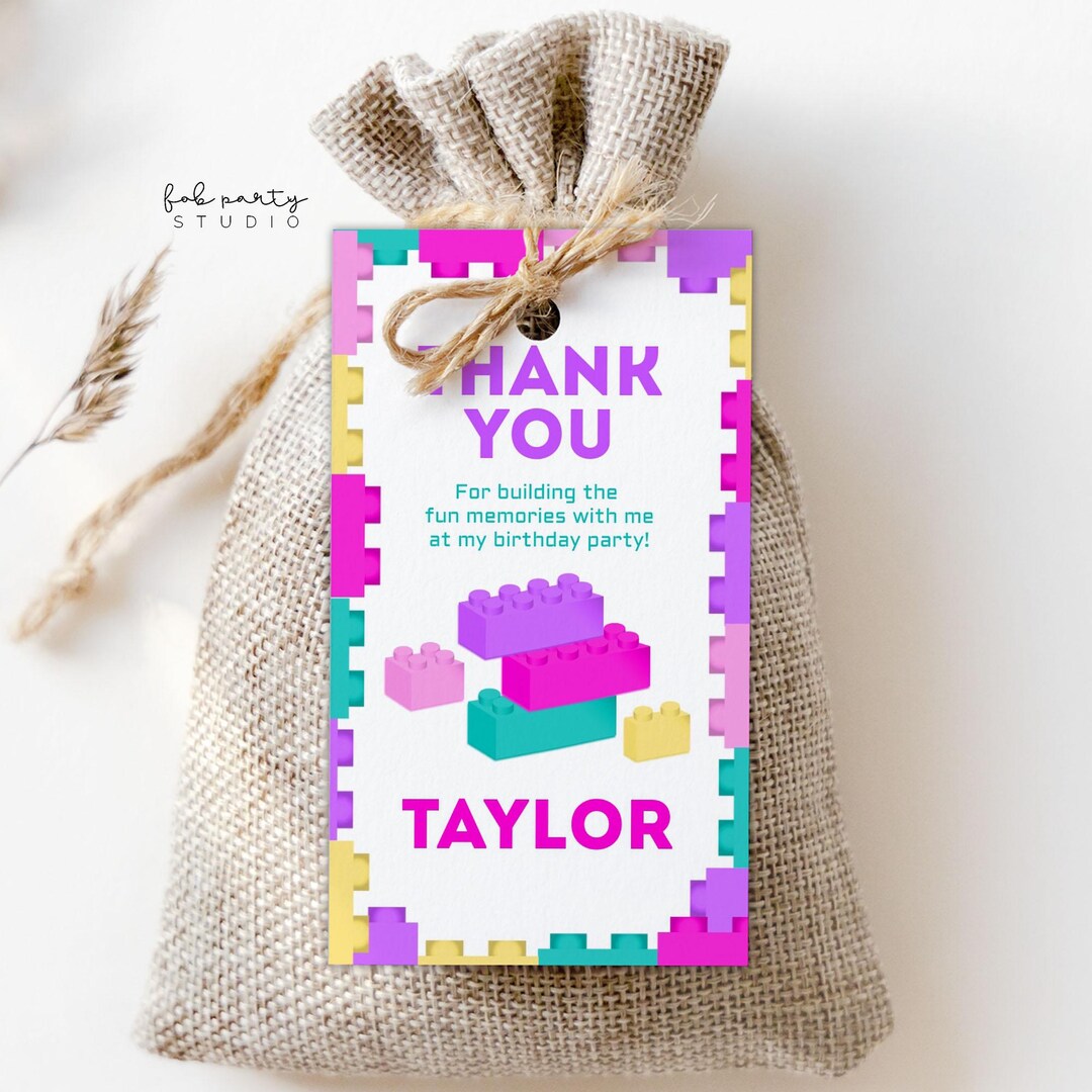 Pastel Building Blocks Party Favor Tag | Purple Pink Colorful Toy ...